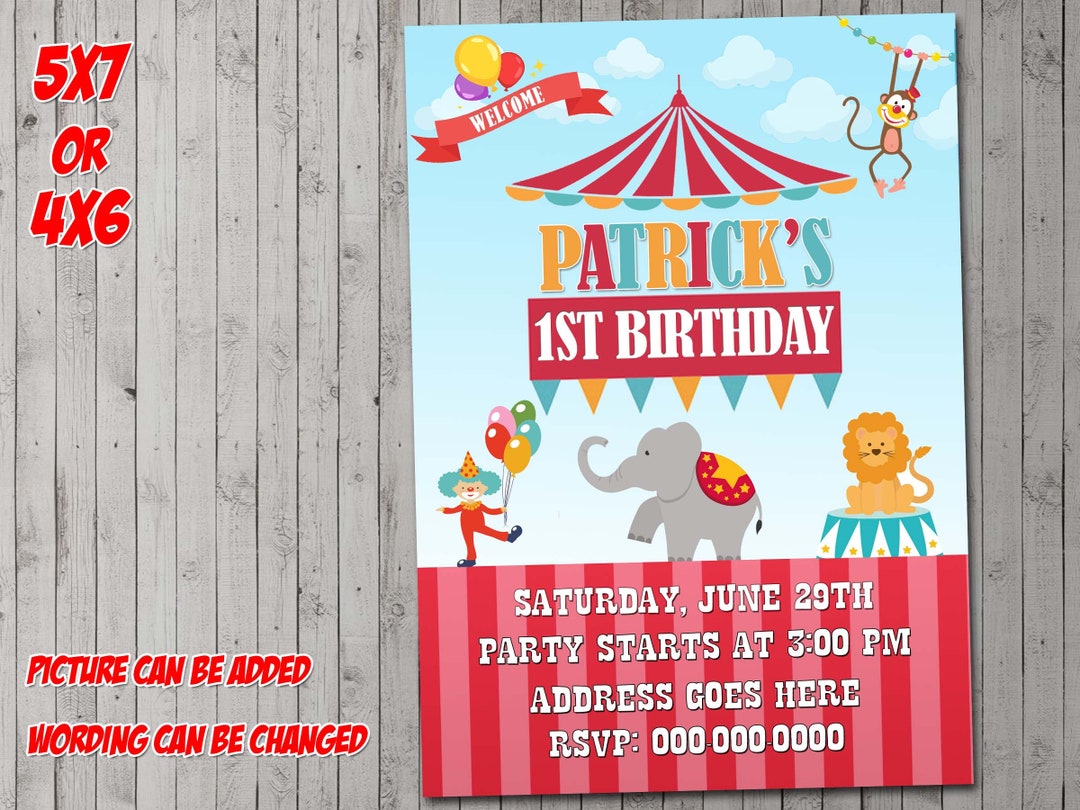 Circus Carnival Digital Party Invitation, Birthday, Thank You Card ...
