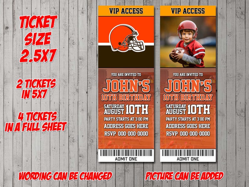 Browns Inspired Ticket Digital Party Invitation, Birthday, Thank You ...