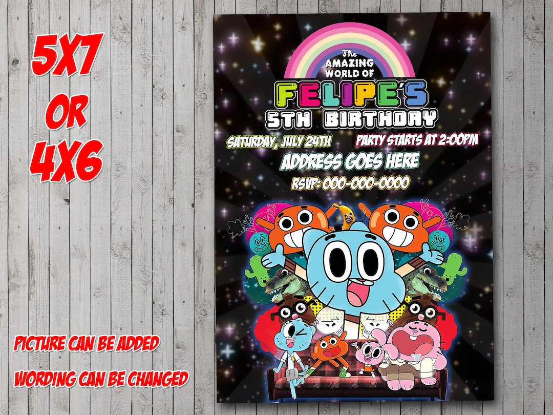 Amazing World of Gumball Digital Party Invitation, Birthday, Thank You ...