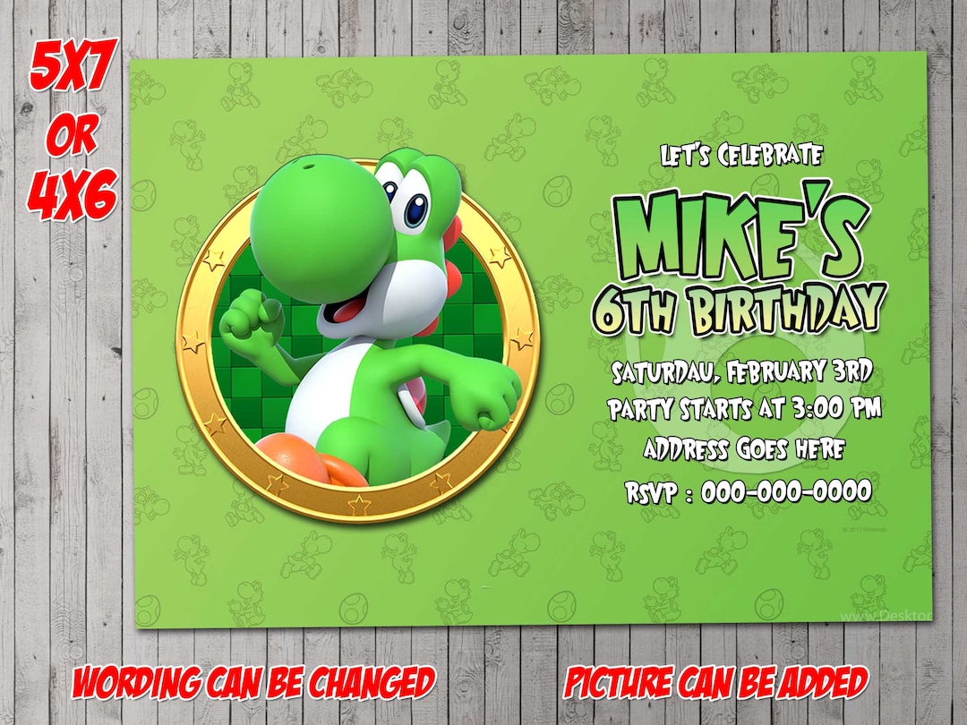 Yoshi Digital Party Invitation, Birthday, Thank You Card, Holiday ...