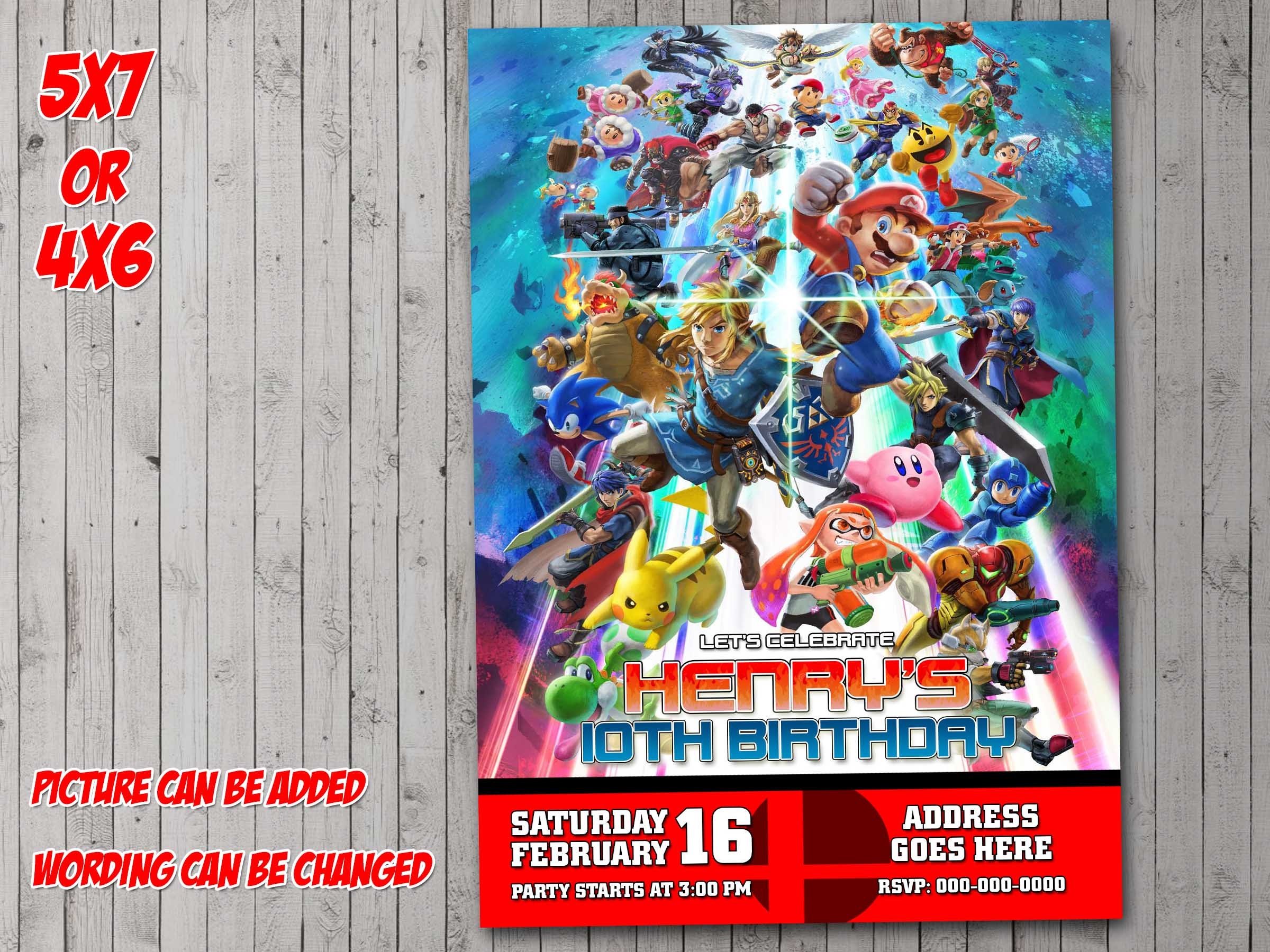 Super Smash Bros Digital Party Invitation, Birthday, Thank You Card ...