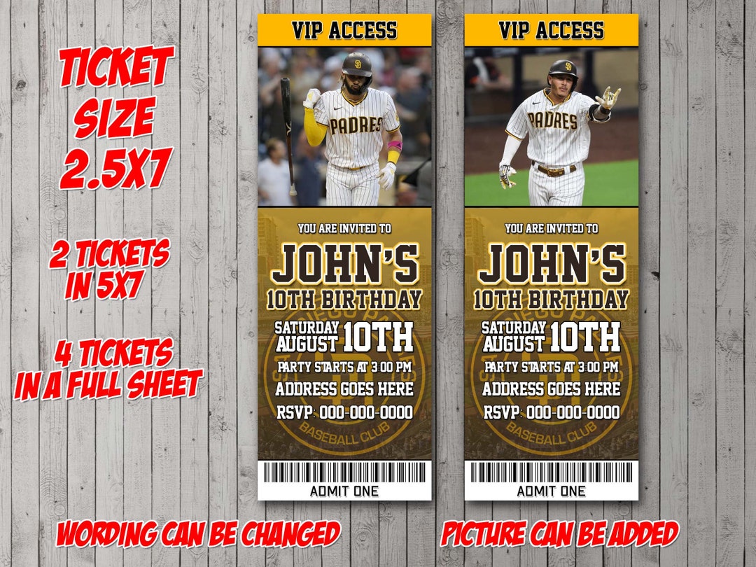 Padres Ticket Inspired Digital Party Invitation, Birthday, Thank You ...