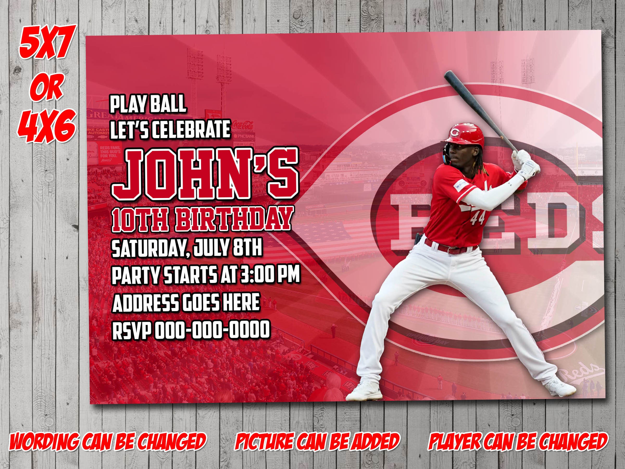 Reds Inspired Digital Party Invitation, Birthday, Thank You Card ...