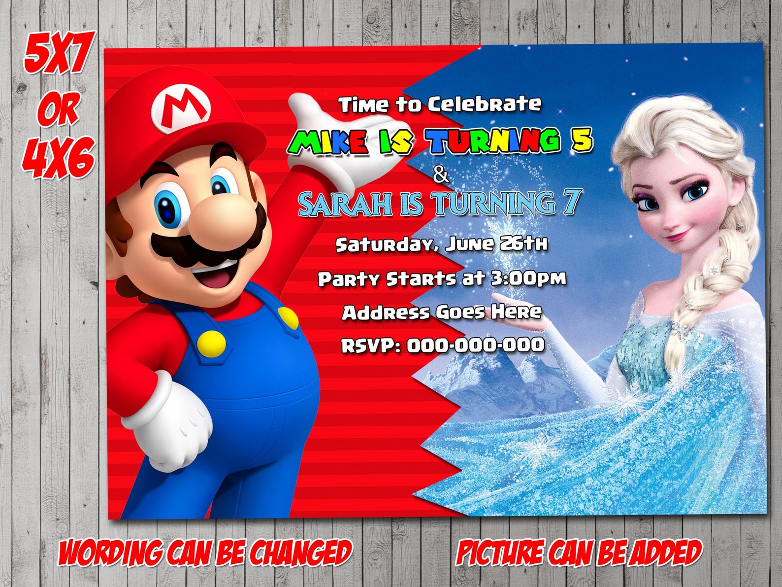 Mario and Elsa Digital Party Invitation, Birthday, Thank You Card ...