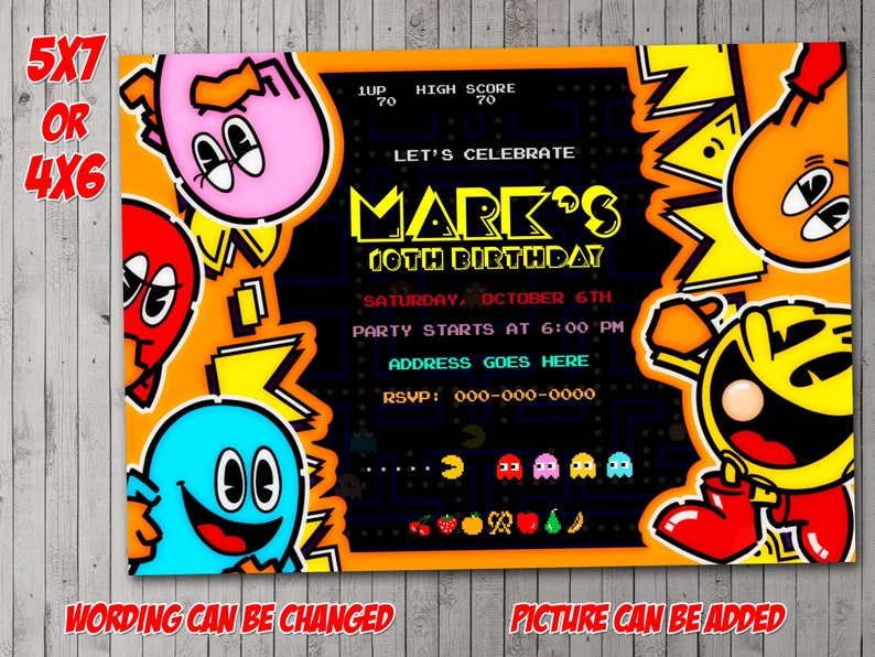 Retro Arcade Pac Digital Party Invitation, Birthday, Thank You Card ...
