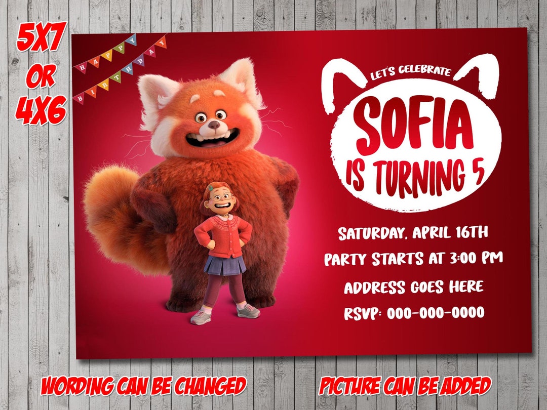 Turning Red Digital Party Invitation, Birthday, Thank You Card, Holiday ...