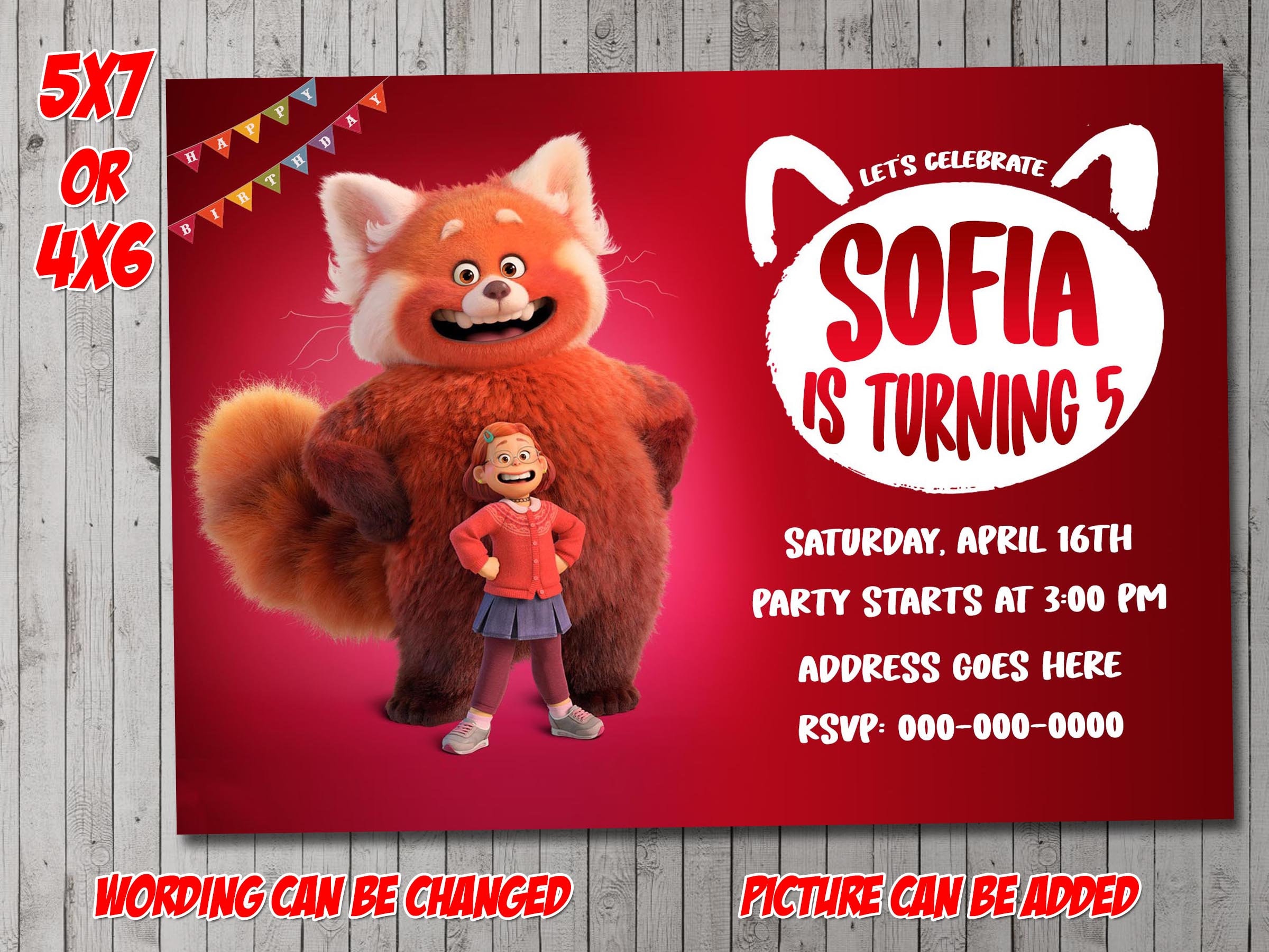 Turning Red Digital Party Invitation, Birthday, Thank You Card, Holiday ...