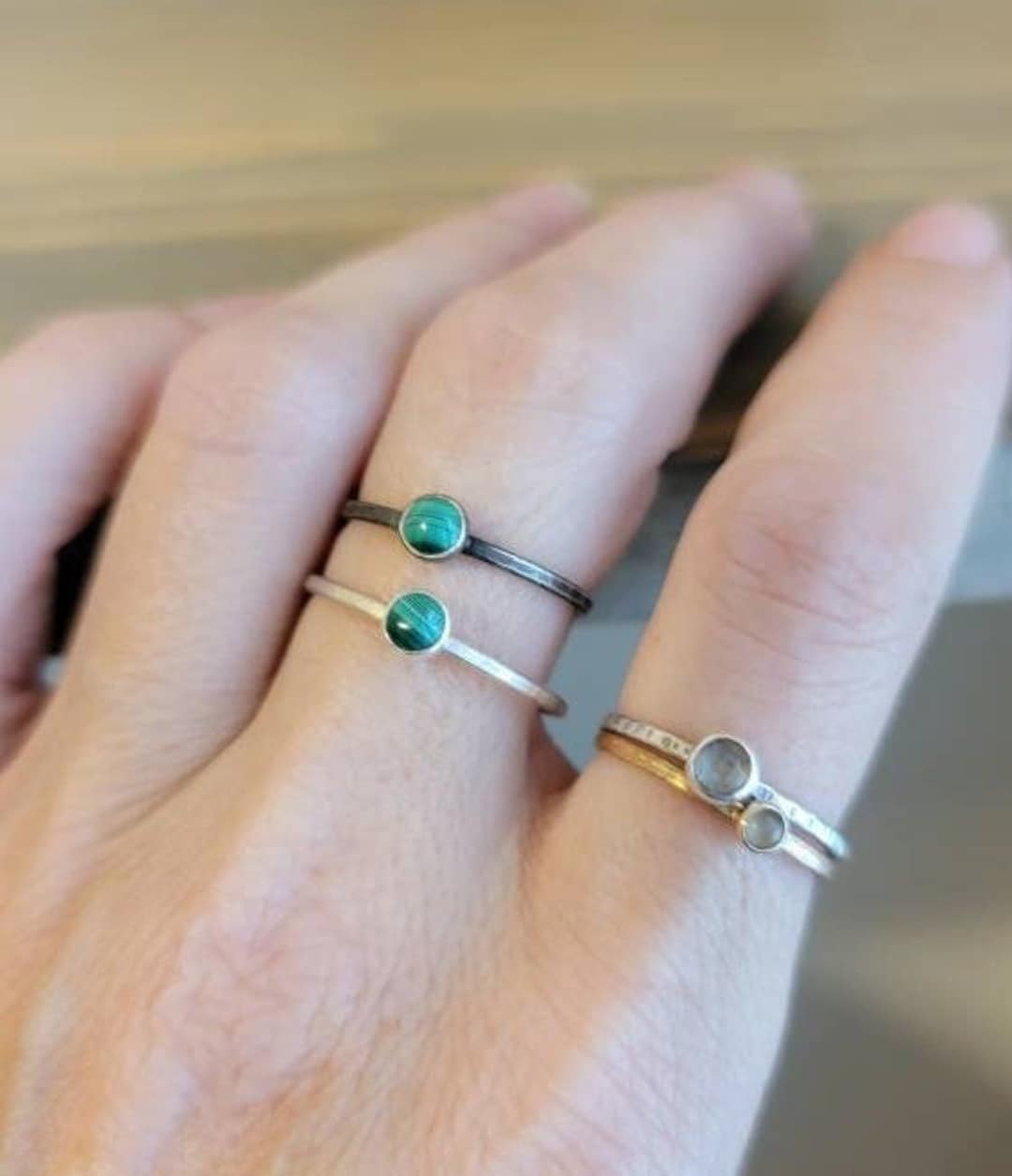 Pretty Green Malachite Stacking Rings. Sterling and Fine Silver. Ready ...