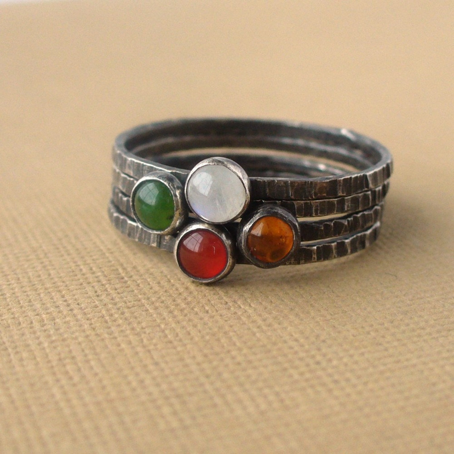 Irish Sunset Dainty Gemstone Stacking Set of 4 Rings Also - Etsy