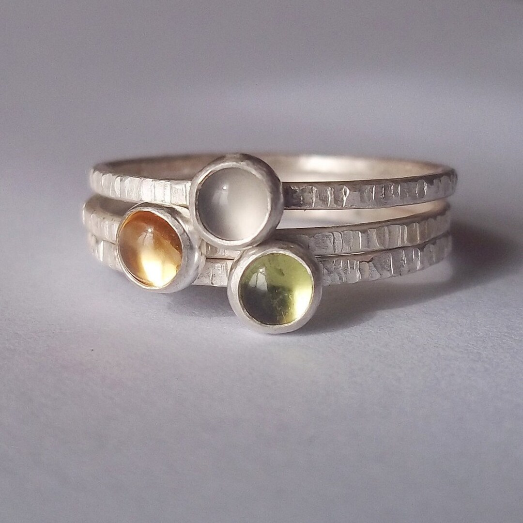 Soft Misty Morning - Tiny Gemstone Stacking Ring Trio Set - Sterling ...