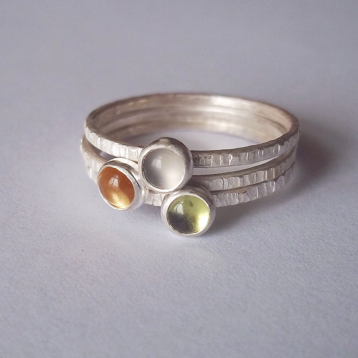 Soft Misty Morning - Tiny Gemstone Stacking Ring Trio Set - Sterling ...