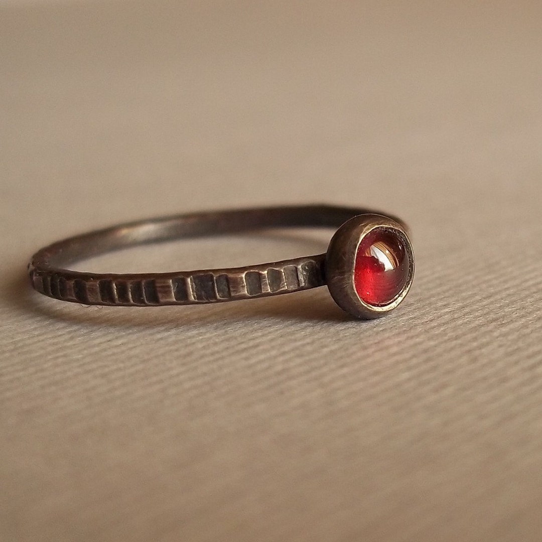 Tiny Little Red Wine Grape - Garnet and Sterling Silver Stacking Ring ...