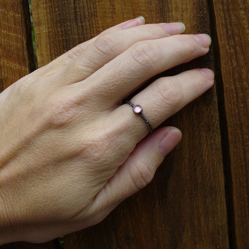 Tiny Stacking Ring Pink Blush Sterling and Fine Silver | Etsy