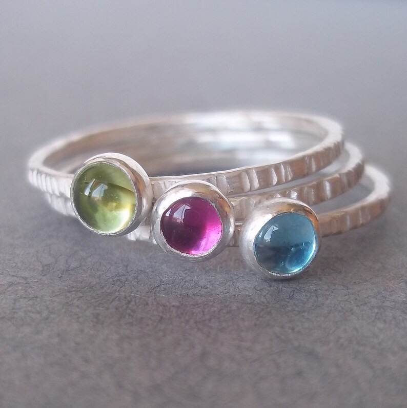 August. July. December. Tiny Stacking Ring Trio Set - Etsy