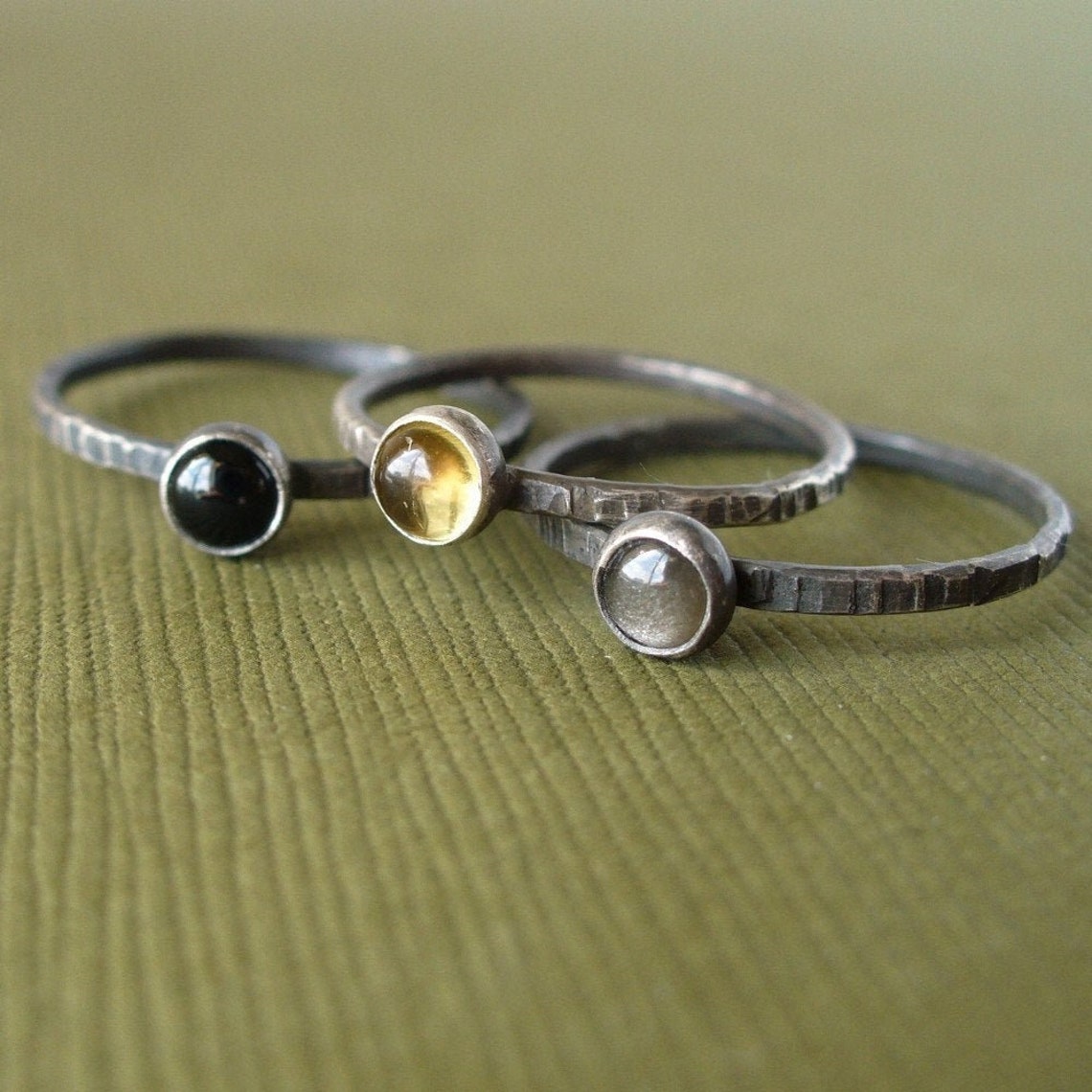 Sun Behind the Storm Set of 3 Tiny Stacking Rings Gemstone | Etsy