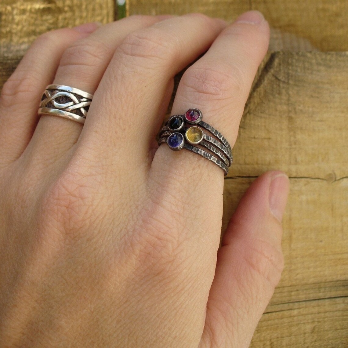 Irish Sunset Dainty Gemstone Stacking Set of 4 Rings Also - Etsy