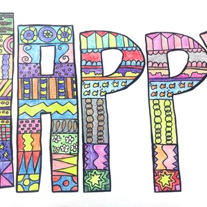 Color Me Happy Coloring Page for Adults, Handdrawn Coloring Page, Word ...