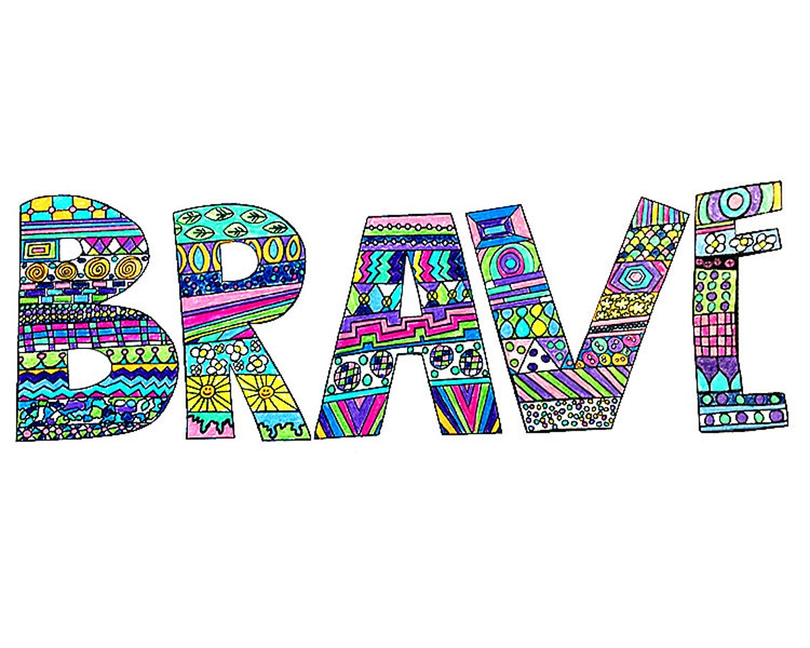 Coloring Page for Adults Brave, Handdrawn Coloring Page, Word, Pattern ...