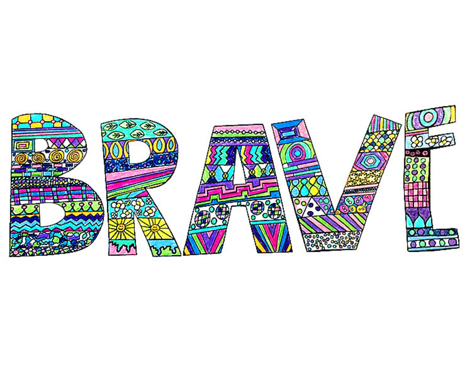 Coloring Page for Adults Brave, Handdrawn Coloring Page, Word, Pattern ...