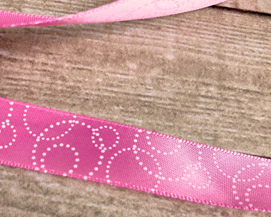 White Dots on Pink Satin Ribbon, 5/8 Wide, Sew, Paper Crafting, Floral ...