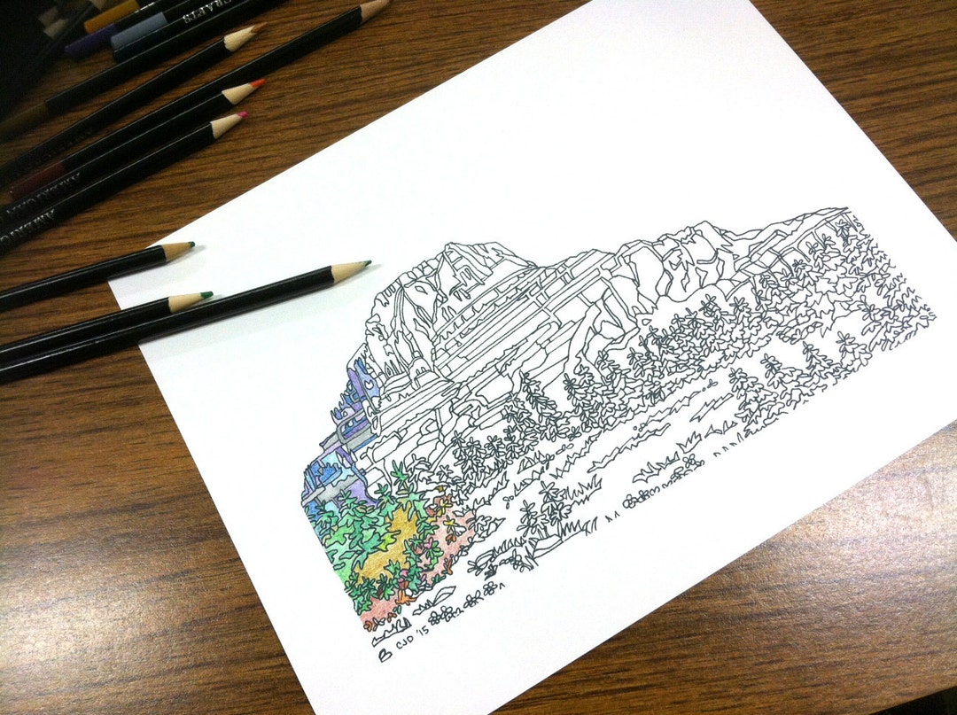 Glacier National Park Coloring Page: Logan Pass, Montana (PDF, JPG) - Etsy