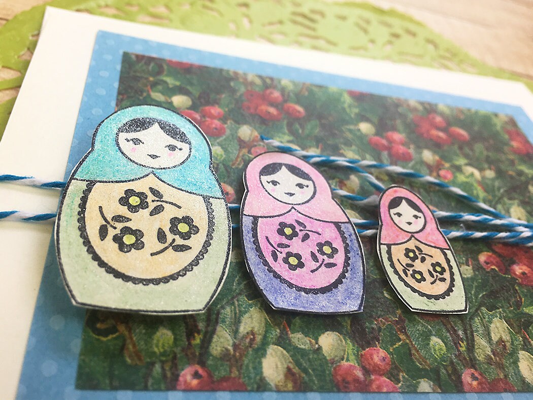 Three Nesting Dolls Greeting, Note Card, Folk Art, Russian, Matryoshka ...