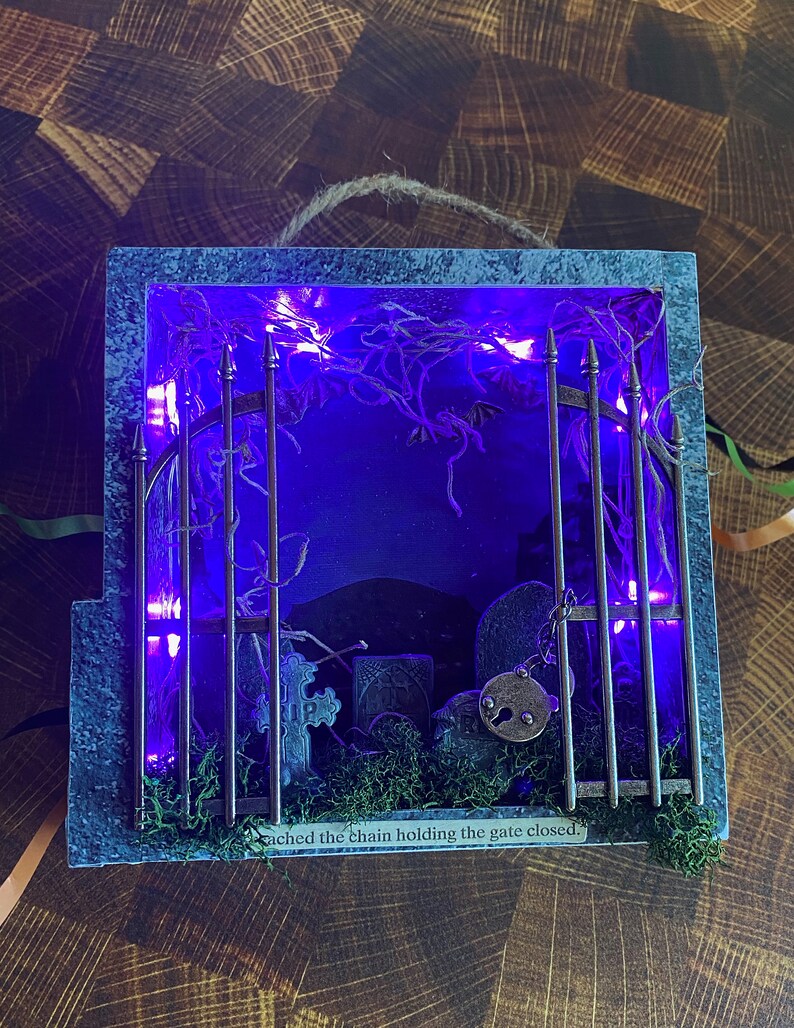 Purple LED Gated Graveyard Diorama, Interactive, Moonlight, Gravestone ...