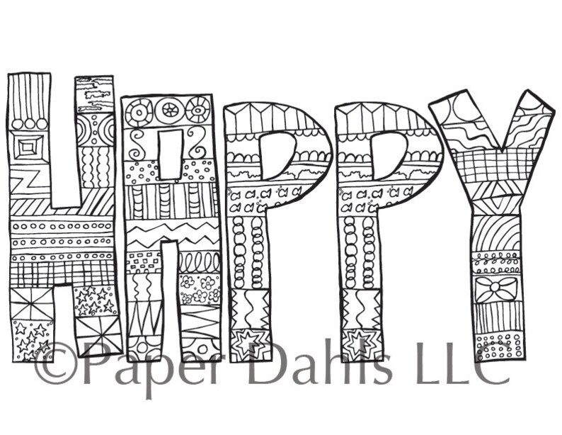 Color Me Happy Coloring Page for Adults Handdrawn Coloring - Etsy