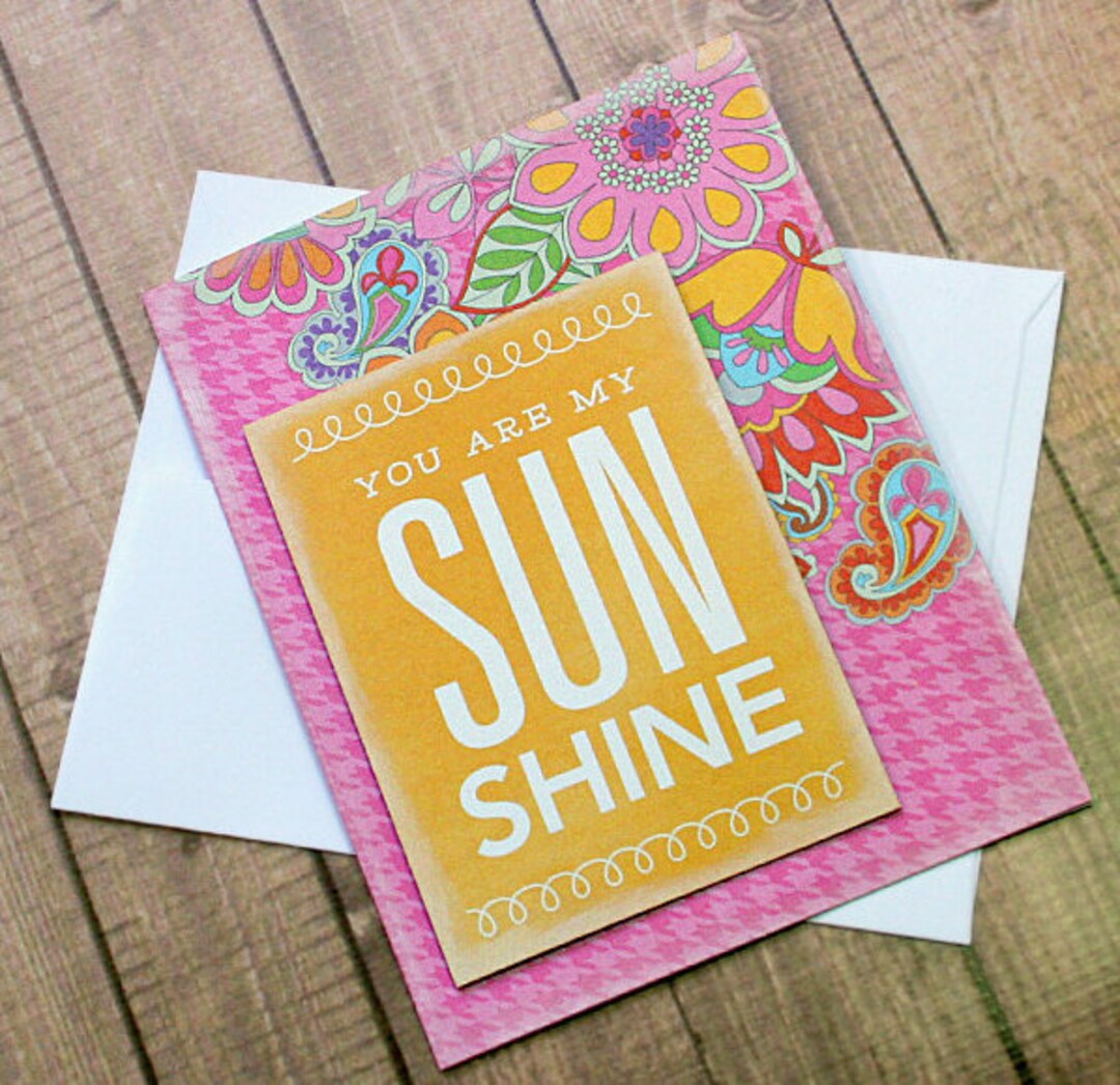 You Are My Sunshine Note Card: Houndstooth Floral Greeting - Etsy