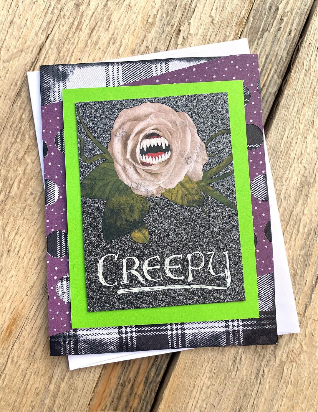Creepy, Fangy Mouth Flower Note Card, Scare, Halloween, Goth, Sparkle ...