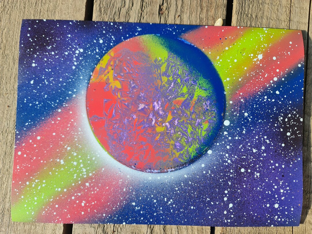 Custom Spray Paint Planet, A4 Size, Art, Painting, Planets, Stars ...