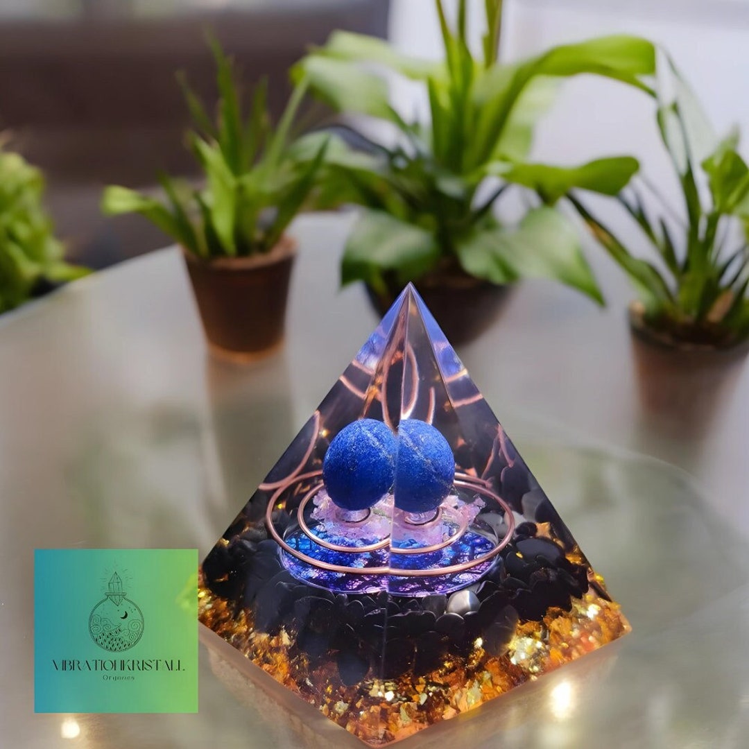 Fibonacci Spiral Orgonite Pyramid, Black Obsidian Blue Lapis Lazuli Orb ...
