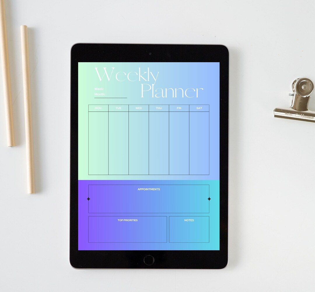 Light Blue AURA Weekly Printable Planner, Instant Download, Minimalist ...