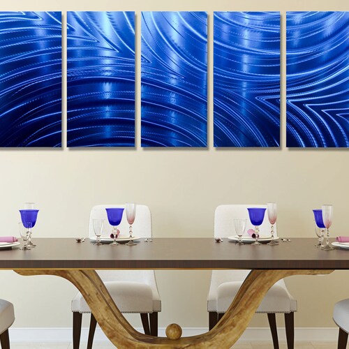 Silver & Blue Metal Wall Art Multi Panel Wall Art Abstract | Etsy