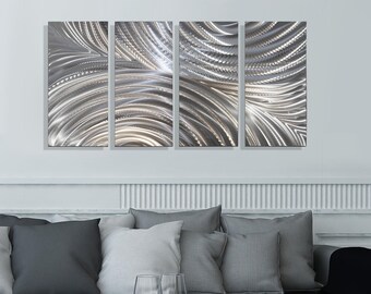 Silver Painting Large Contemporary Metal Wall Art Modern | Etsy