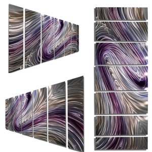 Silver & Purple Metal Wall Art, Multi Panel Wall Art, Abstract Painting ...