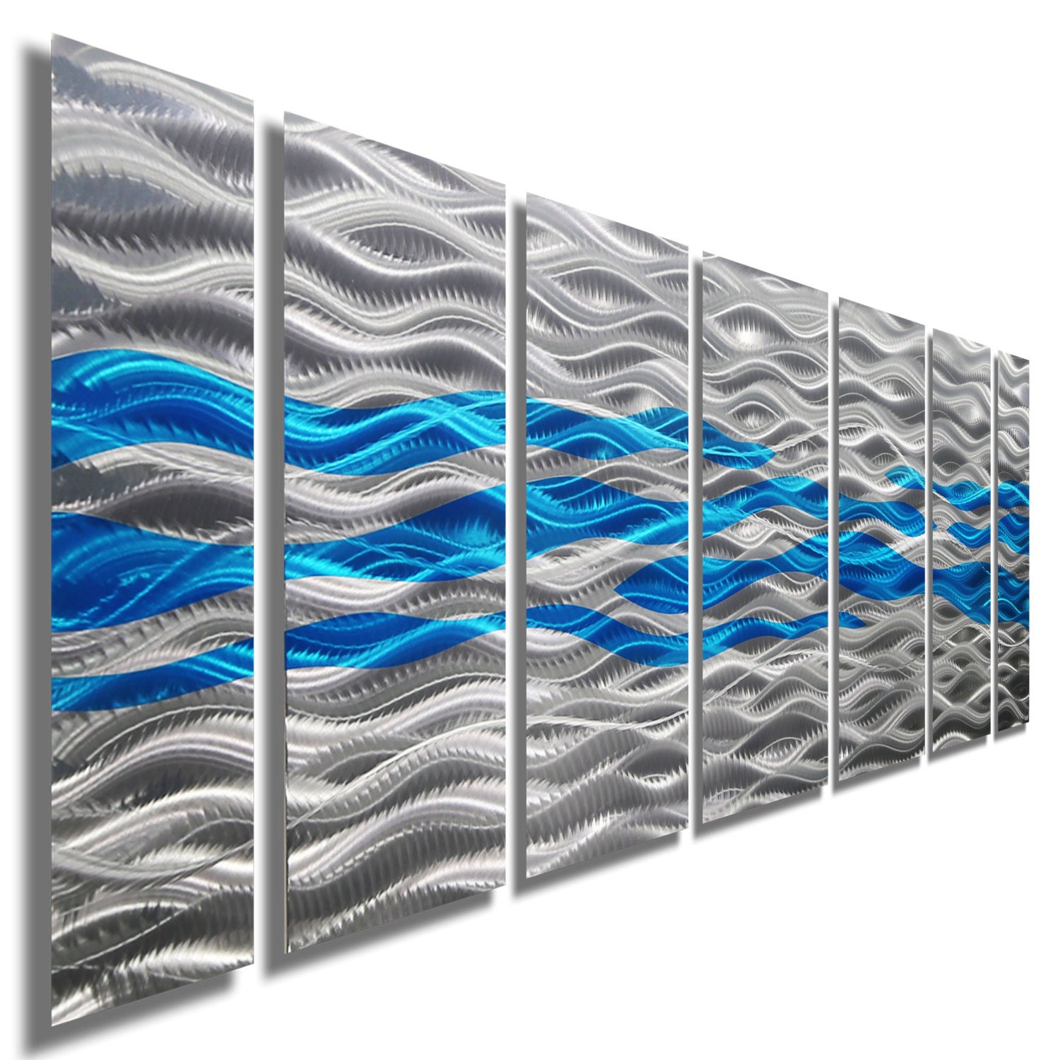 Silver & Blue Metal Wall Art Multi Panel Wall Art Abstract - Etsy
