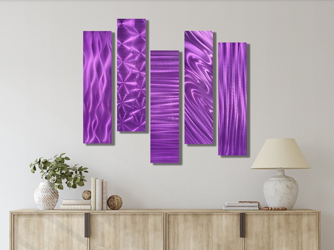 Purple Metal Wall Art - Multi Panel Wall Art - Home Decor Set of 5 ...