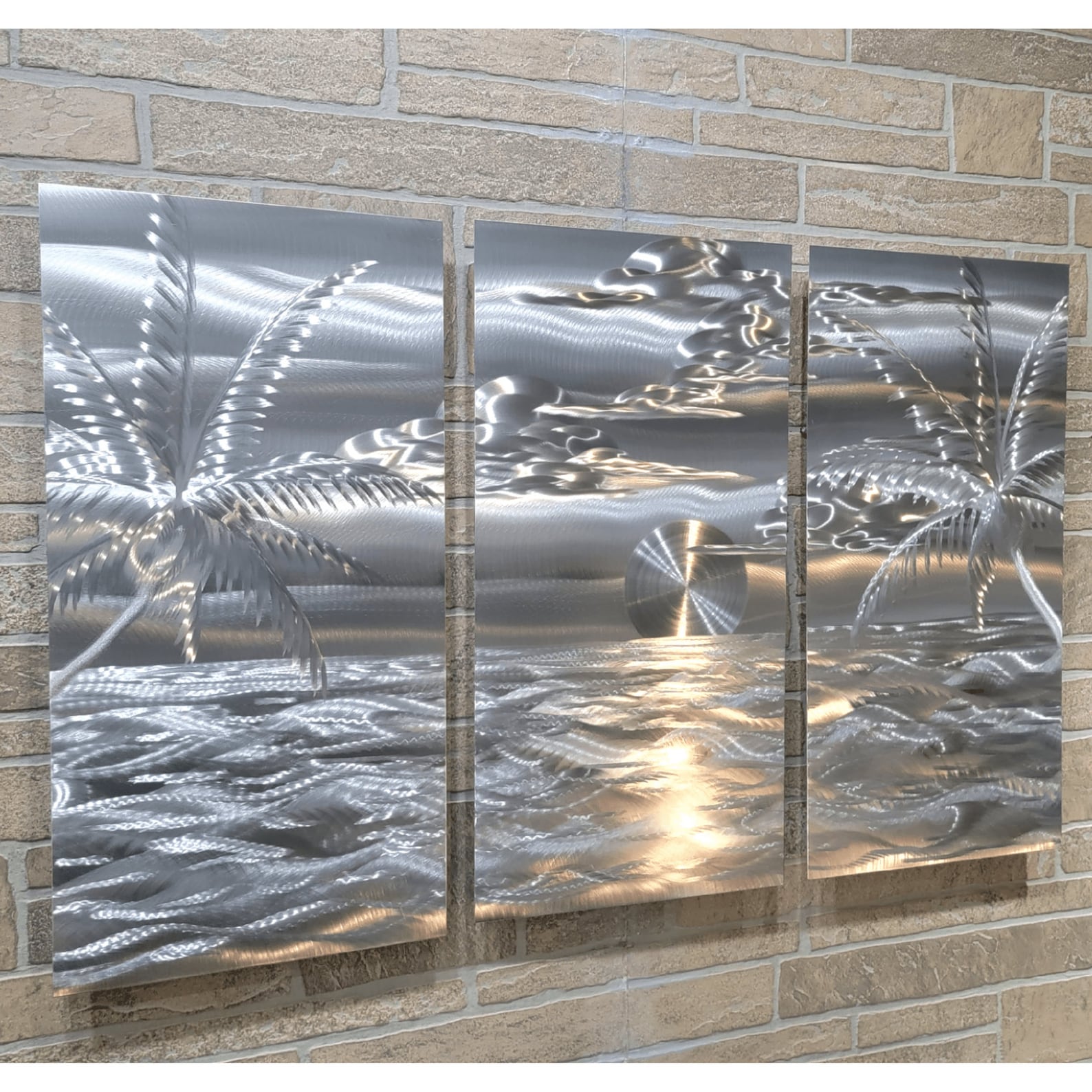 Tropical Metal Wall Art Silver Triptych Indoor Outdoor Art - Etsy
