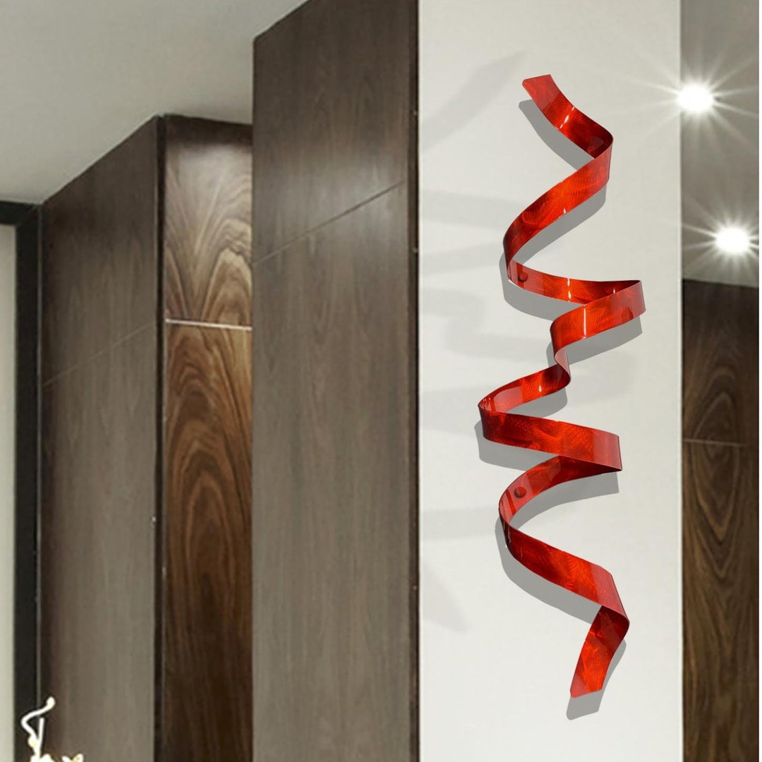Geometric Metal Wall Art, Red Sculpture Art, 44 X 10 X 10 Size Indoor ...