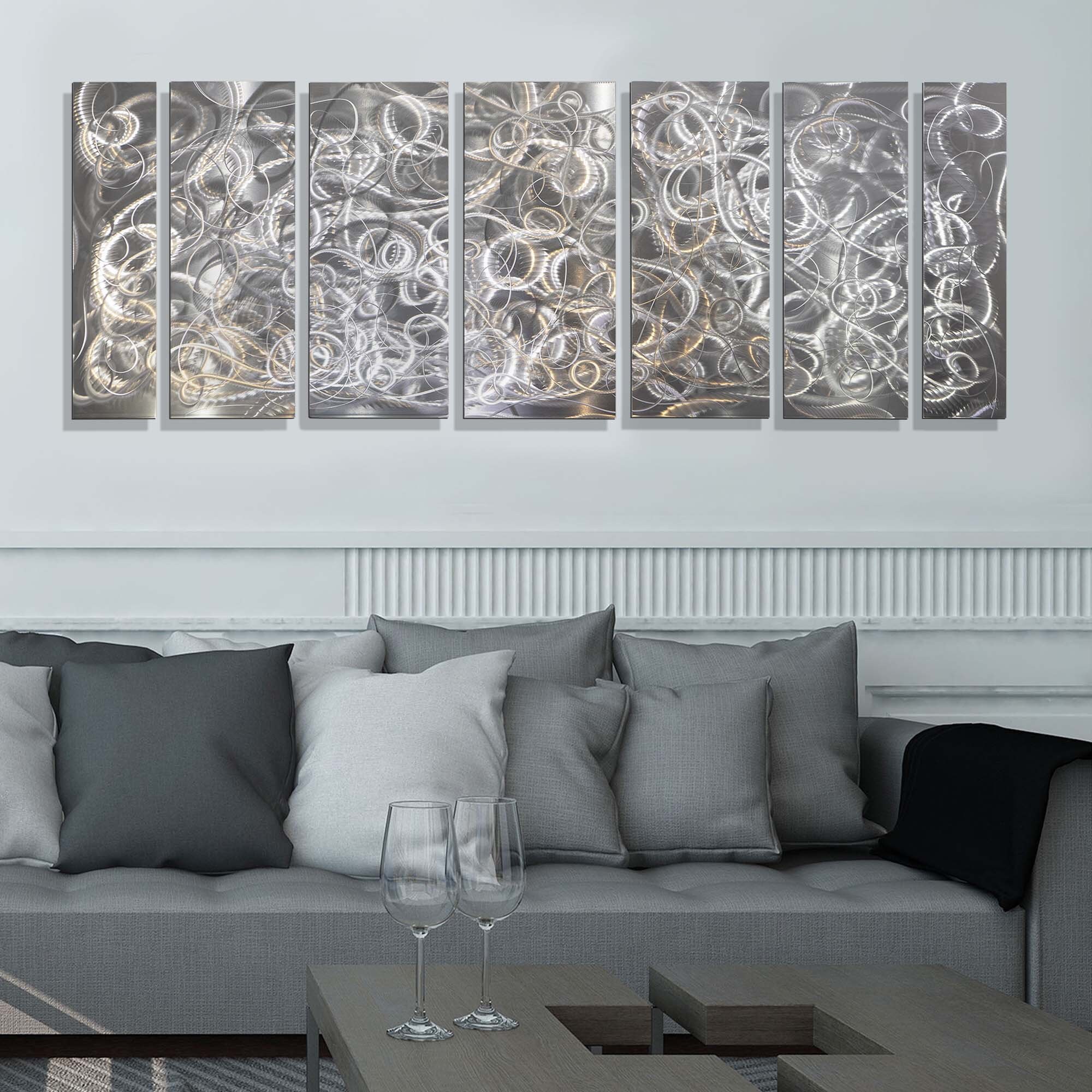 Silver Painting Large Contemporary Metal Wall Art Modern | Etsy