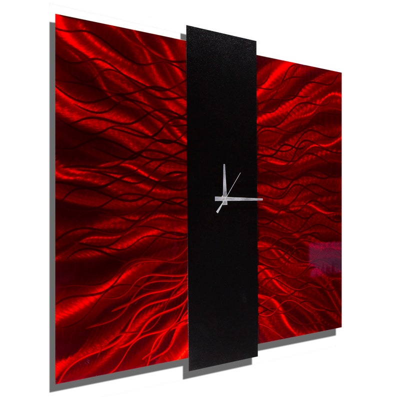 Red & Black Metal Wall Clock Abstract Functional Art - Etsy
