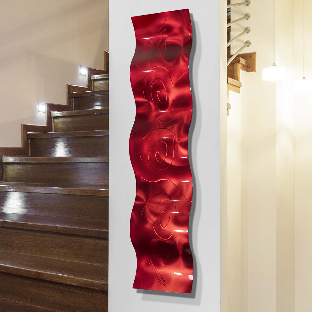 Red Metal Wall Sculpture, Modern Metal Accent, Abstract Indoor Decor ...