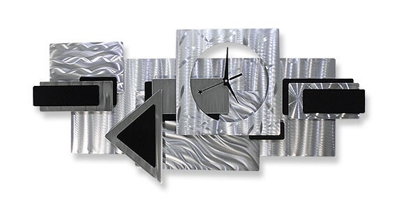 Metal Wall Clock Functional Art Silver & Black Modern - Etsy.de