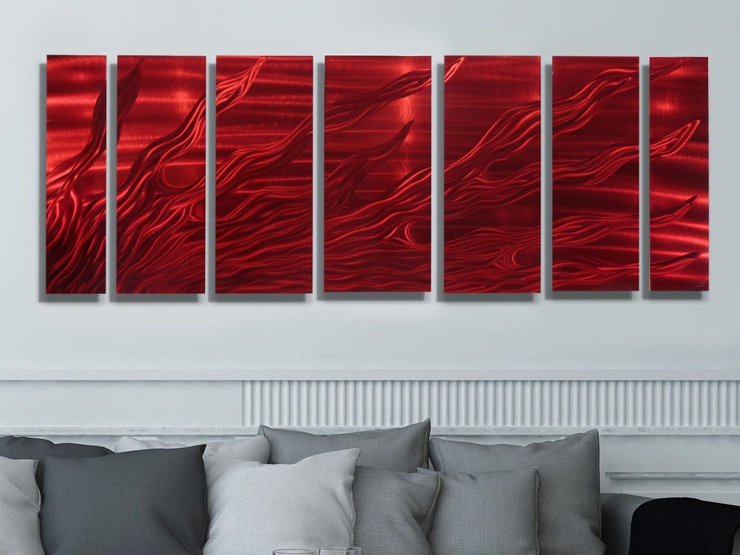 Red Modern Metal Wall Art Abstract Metal Painting Home Decor Accent ...