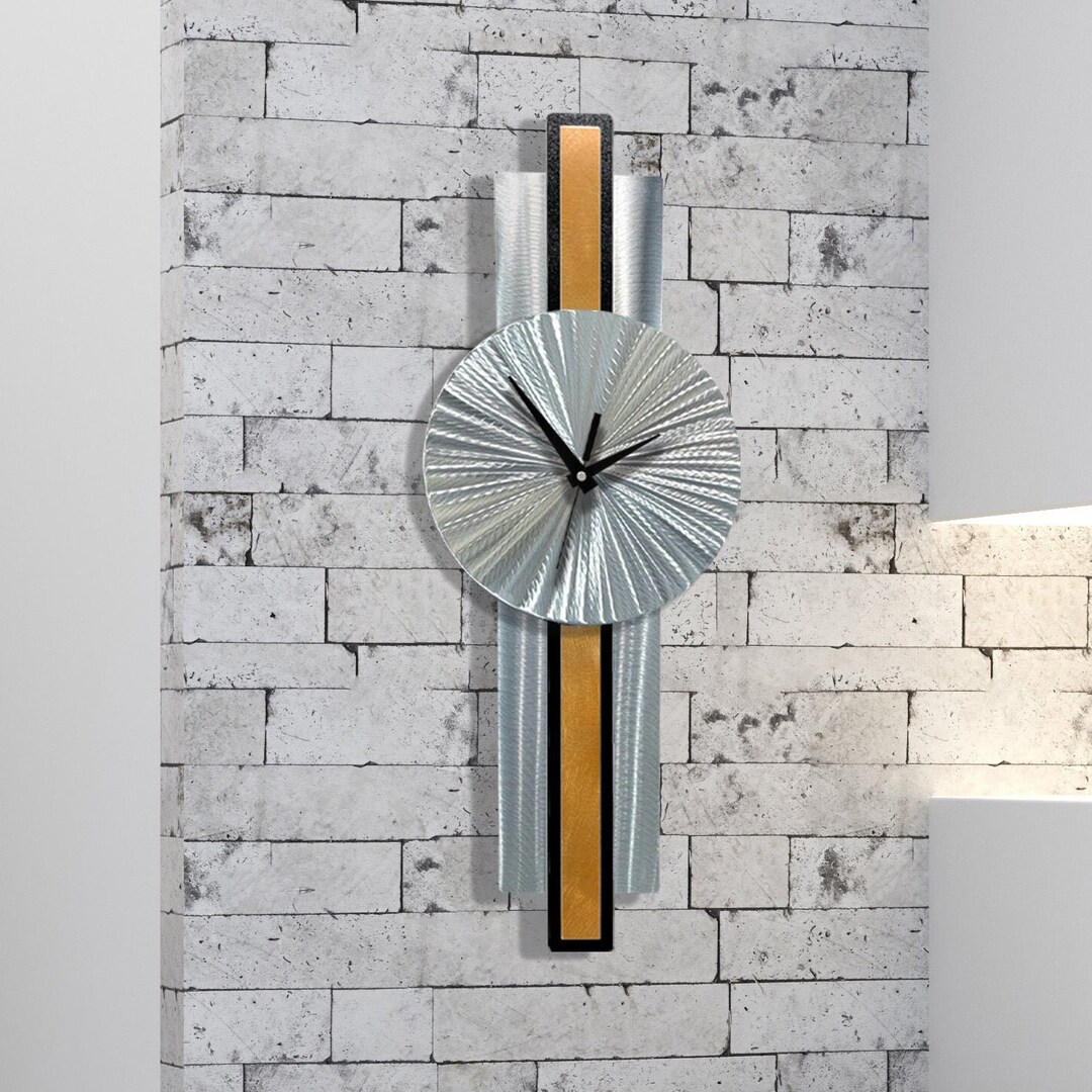 Metal Wall Clock, Silver and Orange Wall Clock, 31 X 9 Size Indoor Wall ...