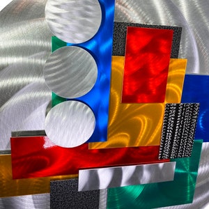 Multi-color & Silver 3D Abstract Metal Wall Sculpture 21 Round Modern ...