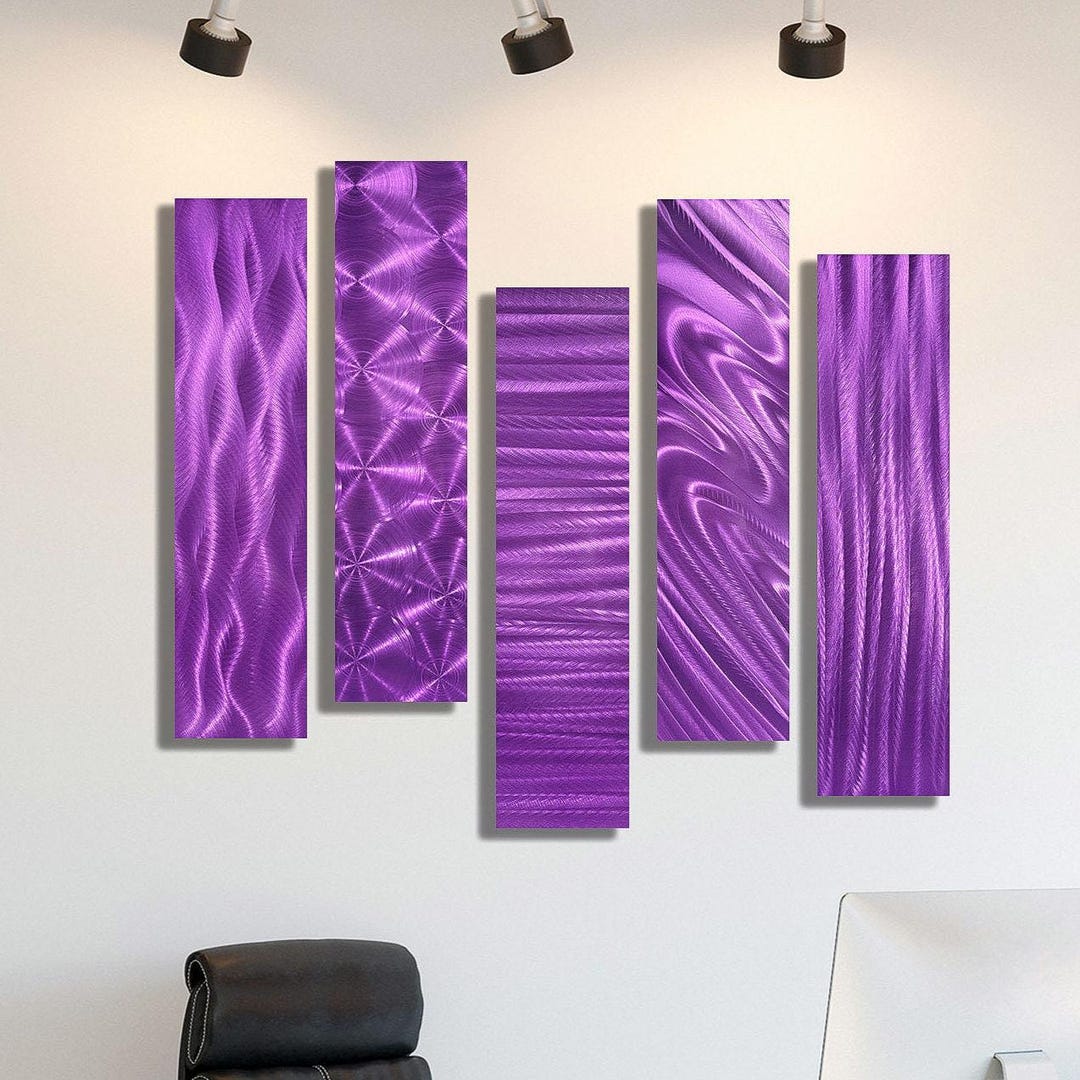 Purple Metal Wall Art - Multi Panel Wall Art - Home Decor Set of 5 ...