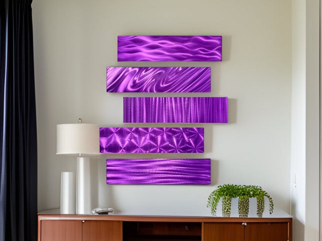Purple Metal Wall Art Multi Panel Wall Art Home Decor Set of 5 Abstract ...