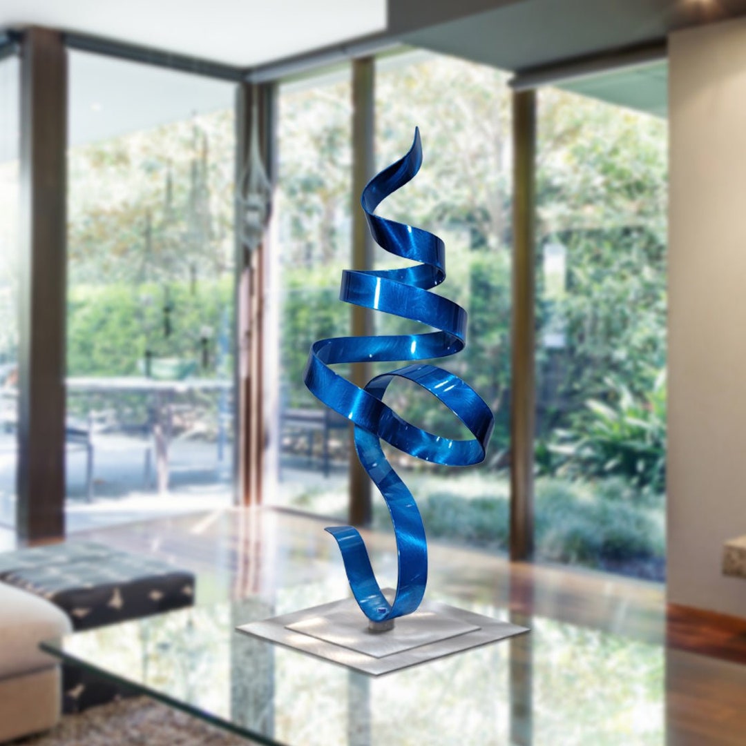 Abstract Centerpiece Art, Blue Perfect Moment Flat Base, 36 X 17 X 14 ...
